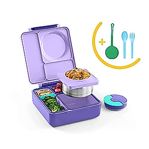 OmieBox Bento Box for Kids Insulated Bento Lunch Box with Leak Proof Thermos Food Jar, 3 Compartments + Mint Green Utensil Set with Case