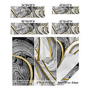 WARM TOUR Curtain Valance for Windows White Gray Abstract Marble Kitchen Valances Rod Pocket Short Curtains,Gold Foil Line Art Window Treatment Panel for Living Room Bathroom Bedroom 60x18in