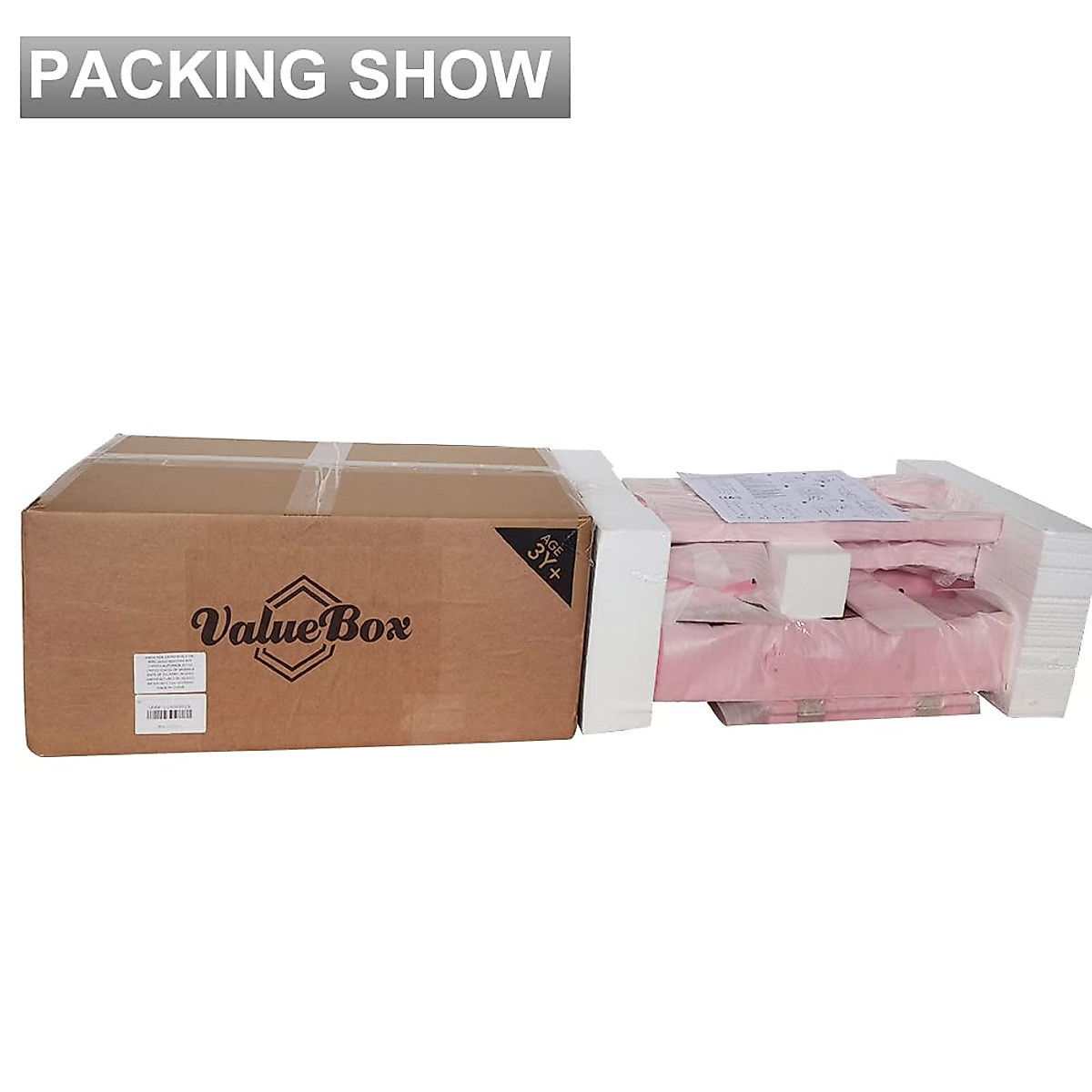 VALUE BOX Kids Vanity Table and Chair Set, 2 in 1 Princess Makeup Dressing Table with Drawer & Tri-Folding Mirror, Child Pretend Beauty Play Vanity Set for Girls