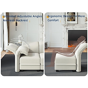 LLappuil Velvet Modular Sectional Sofa L Shaped Corner Couch with Storage Chaise, 127.8" 7-Seater Oversized Sofa with Ottoman, High Back Recliner Sleeper Couches, Anti-Scratch White