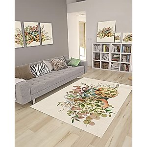 Leaves Pumpkins Large Rectangular Area Rugs 5' x 7' Living Room, Durable Non Slip Rug Carpet Floor Mat for Bedroom Bedside Outdoor Fall Thanksgiving Green Eucalyptus Burlap