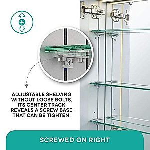 Bathroom Medicine Cabinet, Aluminum, Recessed/Surface Mount, 20" x 30", 1 Door, Left Hinged, Mirrored w/LED