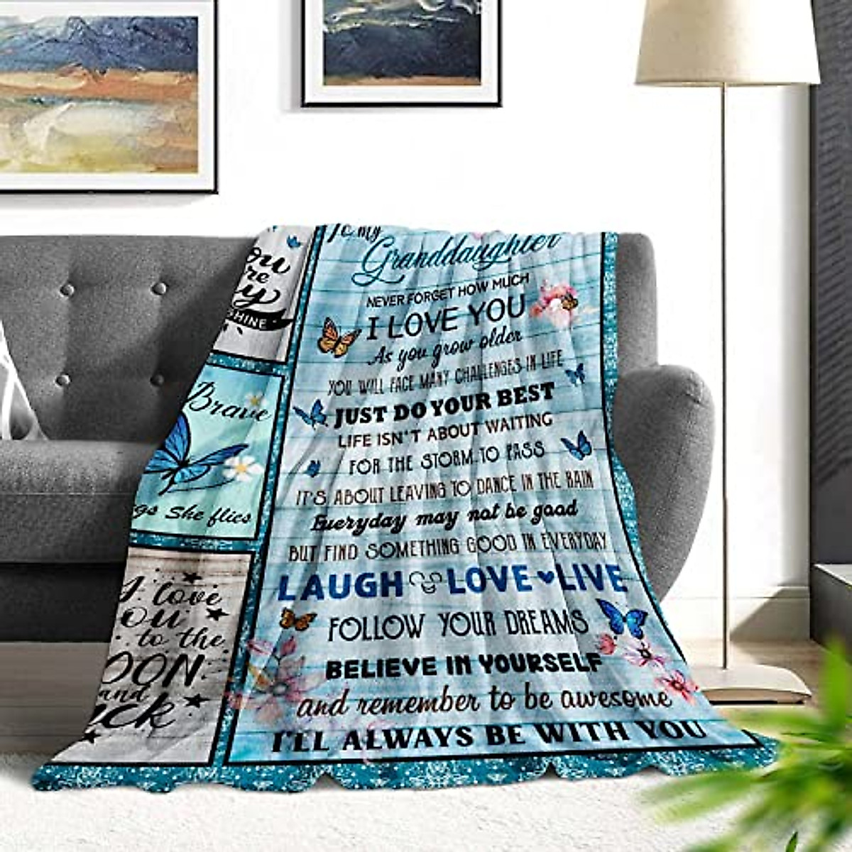 VXDRZGT to My Granddaughter Blanket for Mothers Day - Granddaughter Gifts from Grandma - Birthday Gifts for Granddaughter - Grandaughter Gift Cozy & Soft Flannel Throw Blanket 60 x 50 inch