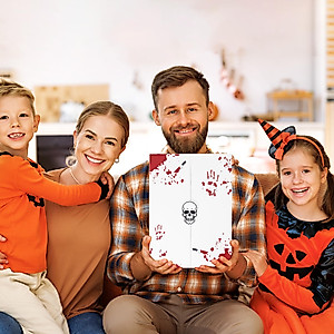 DARUNAXY Halloween Birthday Party Decorations, Red Halloween Happy Birthday Alternative Signature Guest Book Birthday Gifts on Halloween Skull Ghost Birthday Signing Card Party Supply Day of The Dead