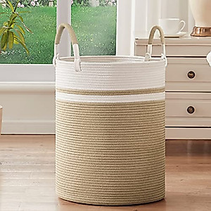 OIAHOMY Laundry Hamper Cotton Rope laundry Basket, 58L Large Woven Clothes Hamper, Collapsible Laundry Baskets with Handles, Nursery Hamper, Storage Clothes Blanket Toys in Bedroom, Baby Room (Yellow)