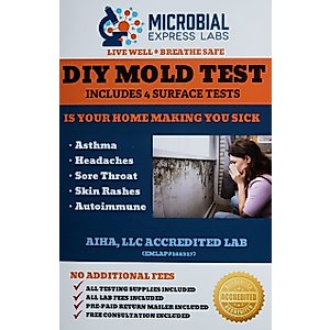 Microbial Express Labs DIY Mold Test Kit (4 Tests). Shipping/Lab Fees Included. AIHA Accredited and Texas Licensed.