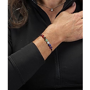 Cherry Tree Collection Natural Gemstone Chakra Bracelet | Adjustable Size Nylon Cord | 6mm Beads, Silver Spacers | 5.0-6.5" (Black-Small)