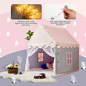 Princess Tent for Girls with LED Fairy Lights, Kids Play Tent Large Playhouse, Indoor Tent Castle for Kids,Outdoor Kids Toddlers Playhouse Imaginative Child’s Game Play Tent Decoration Pink