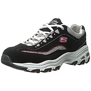 Skechers womens D'lites - Life Saver Memory Foam Lace-up Sneaker,Black/Pink,8 M US