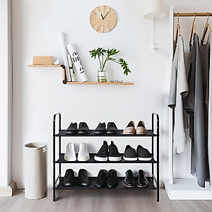 MAX Houser 3 Tier Free Standing Shoe Rack, Shoe Organizer for Closet,Metal Shoe Storage Shelf for 9-12 Pairs of Shoes, Easy to Assemble, Entryway, Bedroom, Black