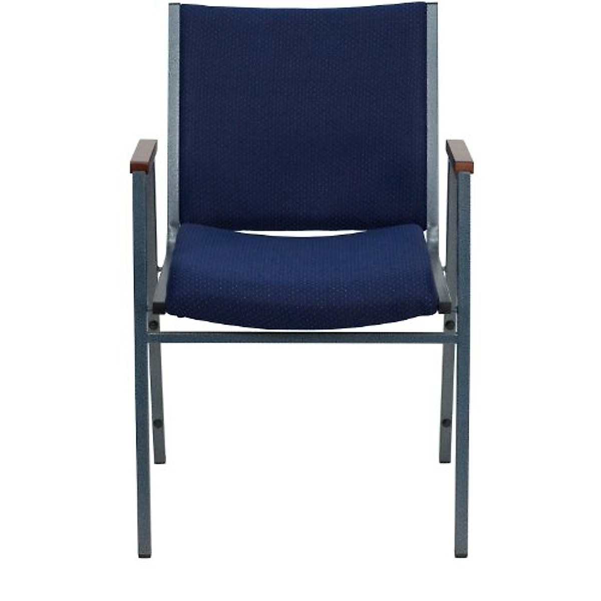 Flash Furniture HERCULES Series Heavy Duty Navy Blue Dot Fabric Stack Chair with Arms and Ganging Bracket