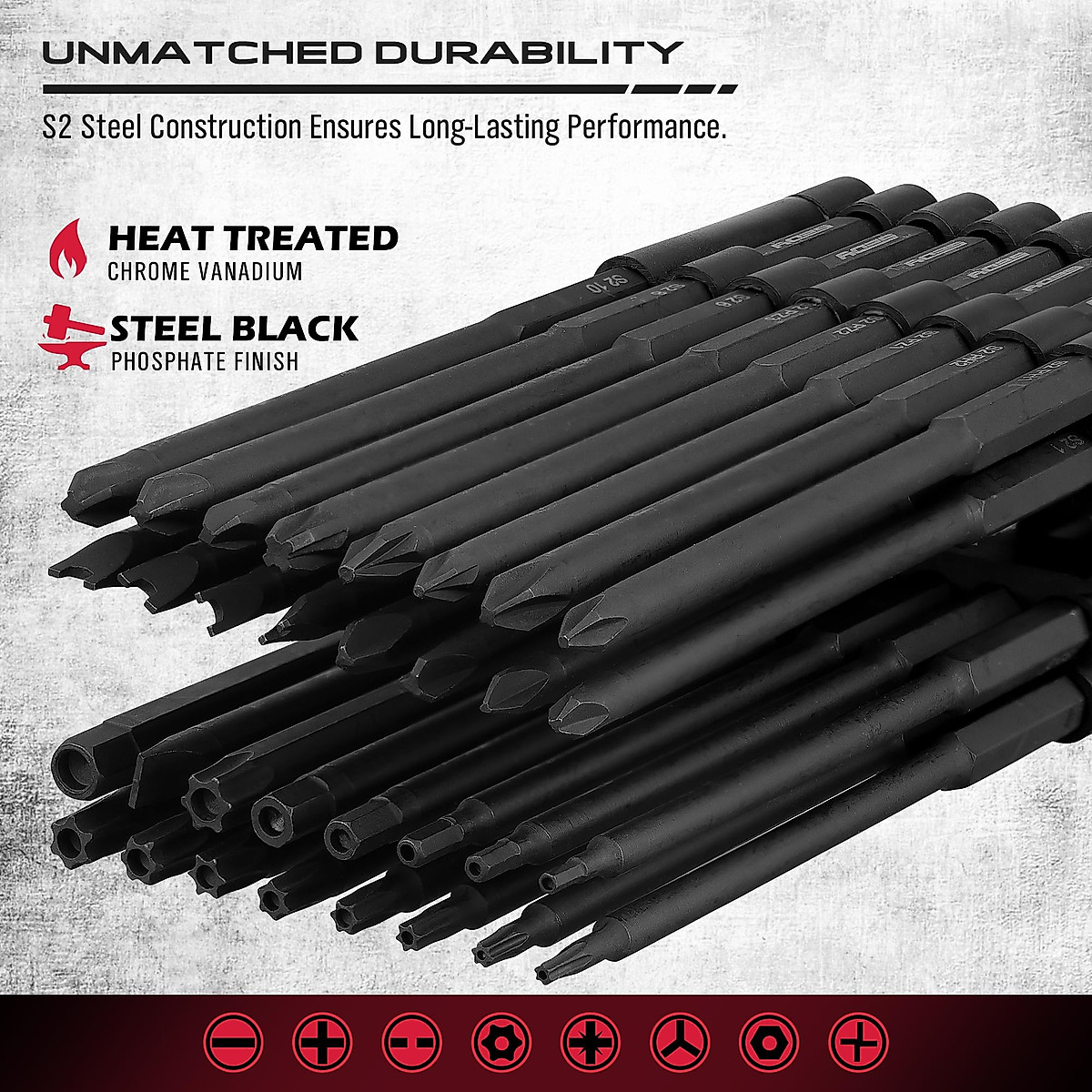 Extra Long Security Bit Set" 32-Piece S2 Steel Screwdriver Drill Bits for Tamper-Proof Screws, 6" Torx, PoziDriv, Spanner, Tri-Wing - Universal 1/4" Hex Shank for Electric, Impact Drills