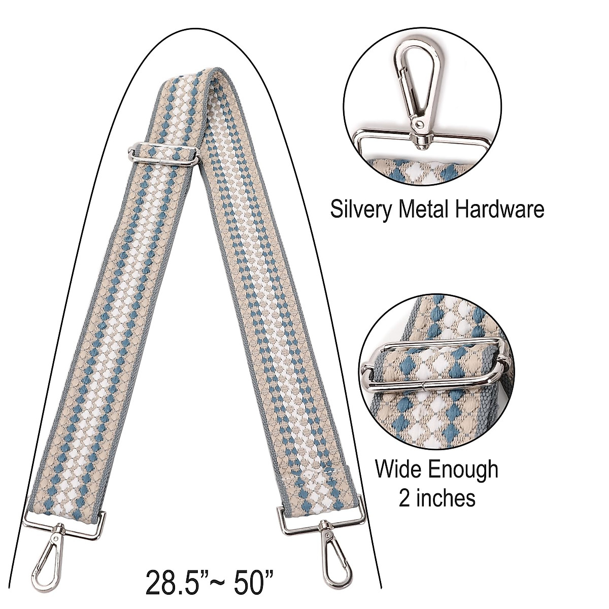 GINJKGO Purse Straps Silver Hardware - Women's Crossbody Handbags Bag Straps Replacement Crossbody for Tote, Guitar Strap for Purse