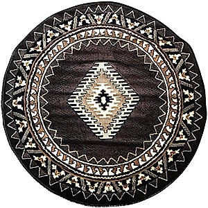 Southwest Native American Round Indian Kingdom Chocolate Brown Design D143 (4 Feet X 4 Feet)