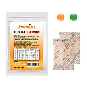 20Gram [15 Packets] Fonday Rechargeable Silica Gel Desiccant Packets Food Grade Fast Reactivate Desiccant Bags Moisture Indicating Orange to Green