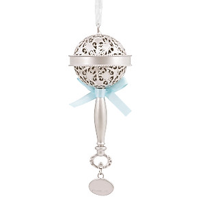 Hallmark Baby's First Christmas Silver Baby Rattle with Blue Ribbon 2023 Christmas Ornament, Premium Metal