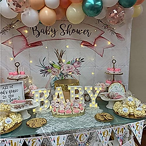 ZUOKEMY 4 LED Baby Marquee Logo Light, Large Baby Monogram Decorative Light, Warm White Glowing Letters Perfect for Baby Shower Party, Birthday Party, Home Bedroom Nursery Table Wall Decor (Baby)