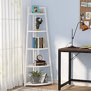 Tribesigns 5 Tier Corner Bookshelf and Bookcase, 70 inch Tall Corner Shelves Standing Shelving Unit Indoor Plant Stand for Living Room, Kitchen, Home Office (White)
