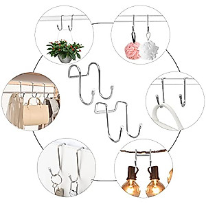 Colorlife Over The Door Hooks 8 Pack S Hooks for Hanging Heavy Duty Metal Organizer Hooks for Living Room, Bedroom, Bathroom, Kitchen Hanging Pots,Pans,Kitchen Utensil,Plants,Cups,Bags,Clothes-Silver