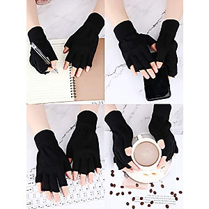 SATINIOR 3 Pairs Women Fingerless Gloves Winter Half Finger Knit Gloves for Women Men(Black, Dark Grey and Dark)