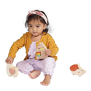 Manhattan Toy Musical Forest Trio 3 Piece Wooden Toy Set for Toddlers with Bear Rattle, Llama Clacker & Hedgehog Guiro