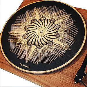 Cork Turntable Mat for Better Sound Support on Vinyl LP Record Player - Original Geometric Design- Dark light Cork slipmat [3mm Thickness]- m5