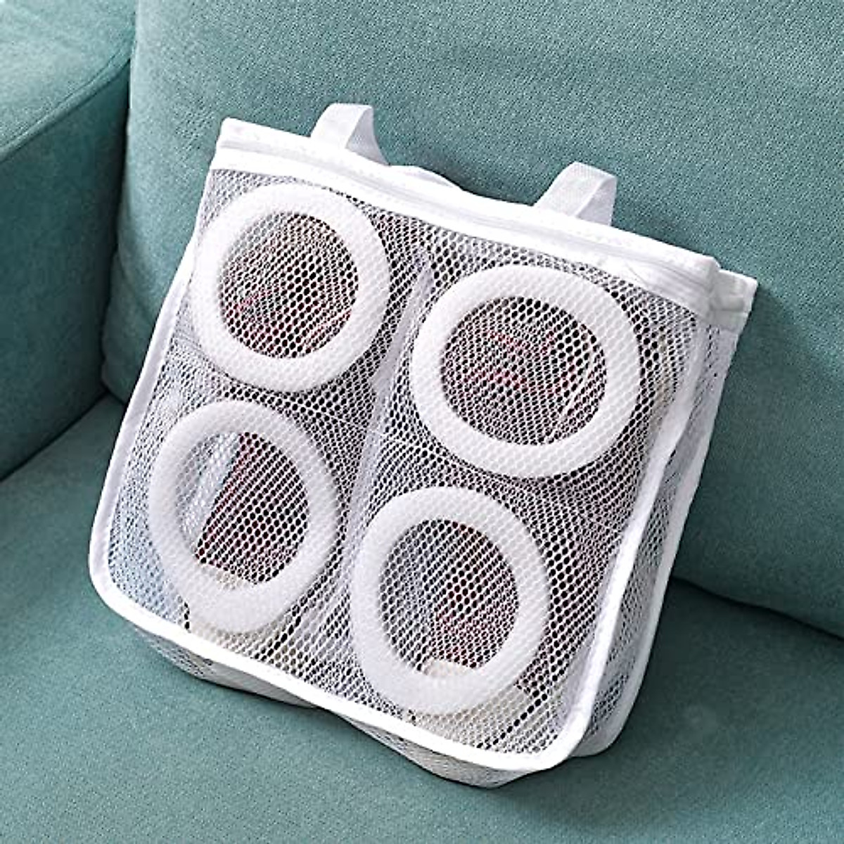 BAYTORY 2Pcs Shoe Washing Bag with Zipper, Mesh Laundry Bag for Washing Machine, Reusable and Durable, Wash Bag for Sneakers, Trainers, Running Shoes, Bras, Socks, Lingerie (1 Large and 1Medium)