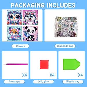 4 Pack Diamond Art Kits for Kids, Cartoon Animals Diamond Painting Kits for Kids Beginners, Kids' Mosaic Kits DIY Full Drill Diamond Dots Painting Picture Arts Craft for Home Wall Decor 6x6 Inch