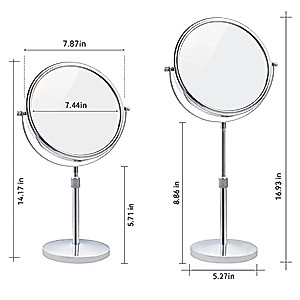 Nicesail Tabletop Makeup Mirror 8 Inch Double-Sided with 7X Magnification, Freestanding Mirror with Pedestal for Shaving, Height Adjustable Chrome Finish (8 Inch, 7X)