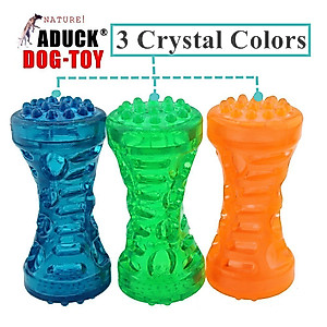 ADUCK Dog Chew Toys Squeaky Tooth Cleaning Bone (Dumbbell Series) Bite Resistant Squeeze Squeaker Puppy Dog Toys for Aggressive Chewers Training and Playing -4.92 inches (Crystal Green)