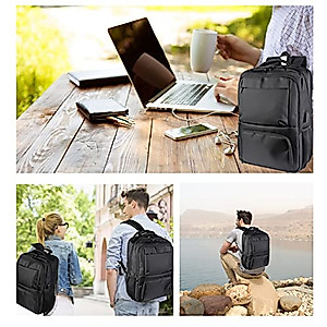 TITILT Laptop Backpack Fits 17 Inch Computer, Bussiness Travel Backpack with USB Charging Port and Anti Theft Pocket, Men Women Student College Bookbag,Black