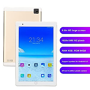 PUSOKEI 8inch Tablet,4GB RAM,64GB ROM,Dual SIM 3G Call,8 Million 16 Million Pixels,WiFi Gaming Tablet PC with 8000mAh Battery(Gold)
