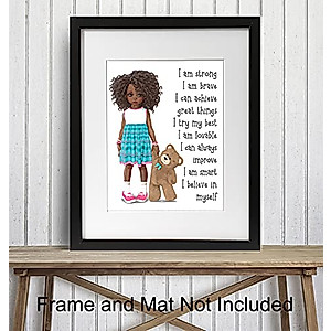 African American Girl Positive Affirmations - Black Wall Art - African American Wall Art - Little Girls Bedroom - Inspirational Sayings for Wall Decor - Positive Quotes Wall Decor - Toddler Girls Room