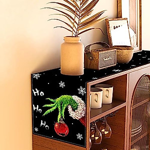 Rvsticty Linen Grinch Table Runner Merry Grinchmas Tablecloth Winter New Year Xmas Christmas Decorations and Supplies for Home Kitchen Table-13×72''