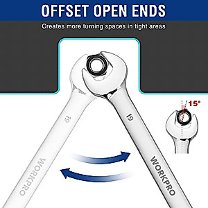 WORKPRO Mechanics Wrench Set Metric and Standard, 22PCS Complete Combination Wrenches Set. SAE 1/4" to 3/4", Metric 9mm to 19mm, Automotive Wrench Set with Rack Organizer