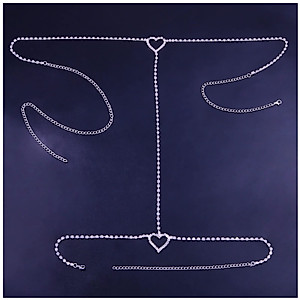 Crystal Heart-Shaped Multi-Layer Leg Chain Silver Layered Body Chains Thigh Chain Sexy Bikini Adjustable Body Jewelry Accessory for Women