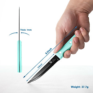 CuCut Steak Knife Set of 8, Triple Rivet Stainless Steel Serrated Dinning Knives, 4.5 Inch Sharp Black Coated Blade, Dishwasher Safe, Meat Knife for Dining Camping BBQ