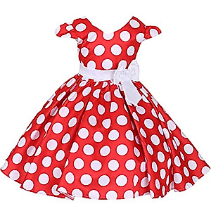 FYMNSI Toddler Girls Polka Dots Princess Birthday Party Pageant Cap Sleeve Dress with Ear Headband Outfits Red 3-4 Years