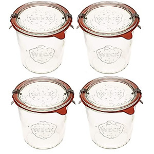 Weck Canning Jars 742-19.6 fl. oz Weck Mold Jars made of Transparent Glass - Eco-Friendly Canning Jar - Food Storage Containers with Lids Airtight - 1/2 Liter Jars Set - Pack of 4 Jars with Lids