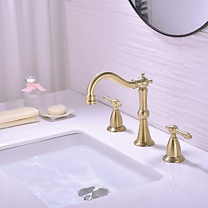 TRUSTMI 2 Handle 8-Inch Bathroom Faucet with Pop-up Drain Assembly and cUPC Water Supply Hoses, 3 Hole Widespread Lavatory Sink Faucet, Brushed Gold
