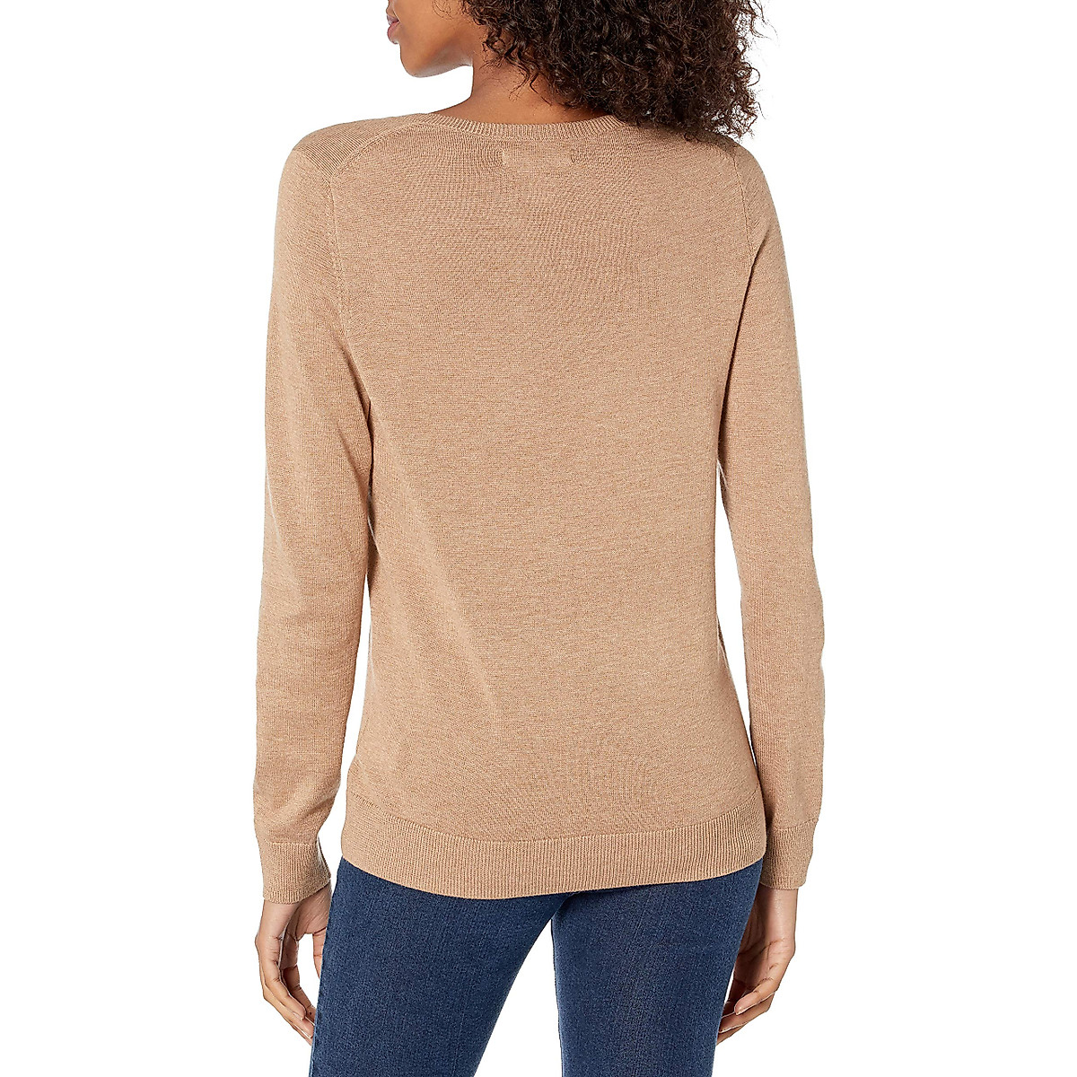 Amazon Essentials Women's Classic-Fit Lightweight Long-Sleeve V-Neck Sweater (Available in Plus Size), Camel Heather, Medium