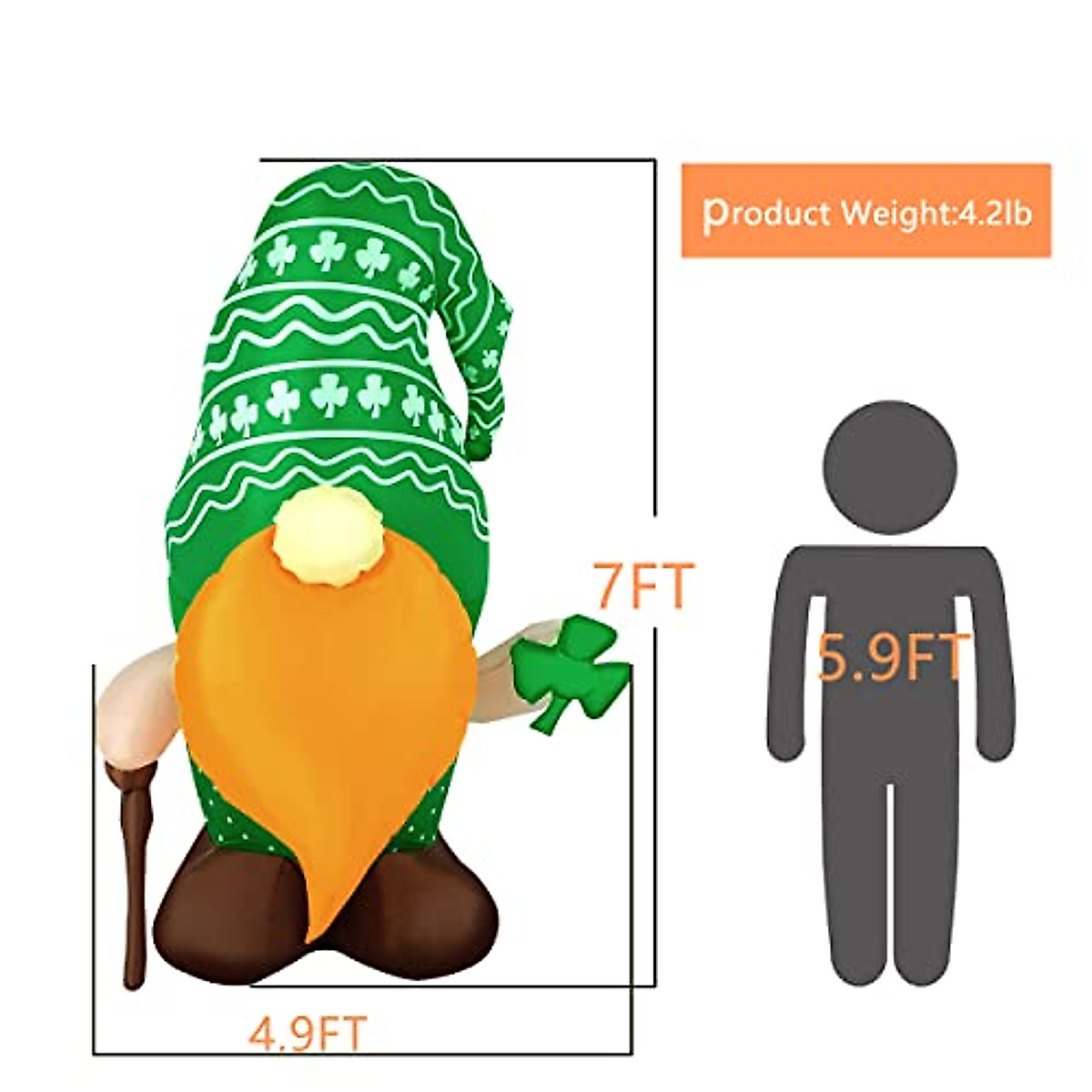 Inflatable St Patricks Decorations 7FT Blow Up Leprechaun with Walking Stick Inflatable Green Hat Elf Holding Shamrocks for Irish Day Yard Decoration Lucky Holiday Outdoor Clearance…