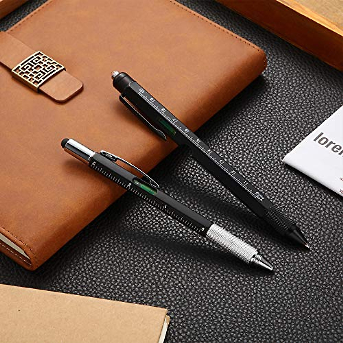 2 Pieces Multitool Pen Set Flathead Tool Pen Bottle Opener Pen Screwdriver Touch Screen Stylus Pen LED Light Pen Ruler Level Ballpoint Pen for Men Women Father Husband Present
