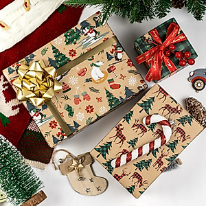 RUSPEPA Christmas Wrapping Paper Rolls with Tags and Jute String - 17 inches x 10 feet per Roll, Total of 3 Rolls