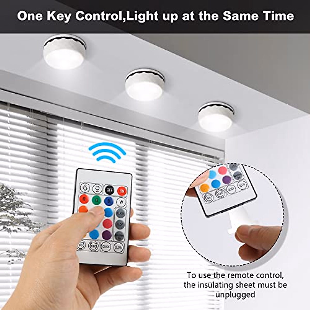 NARUNDREN Puck/Closet/Under Cabinet Lights with Remote, Color Changing, Dimmable for Christmas, Display Cabinet (6 Packs)