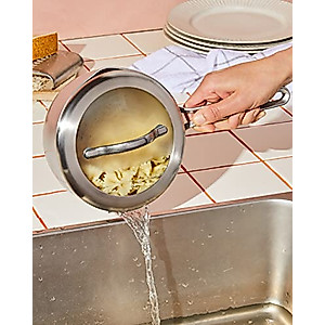 GreenPan X Food 52 Five-Two Essentials, Tri-Ply Stainless Steel 2.7QT Saucepan Pot with Strainer Lid, PFAS-Free, Multi Clad, Induction, Dishwasher Safe, Oven Safe, Silver