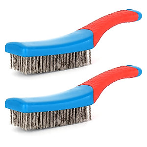 2 Pack Wire Brushes for Cleaning-Heavy Duty Stainless Steel Wire Scratch Brush for Metal Rust Cleaning,Paint Scrubbing with Rubber Covered Handle