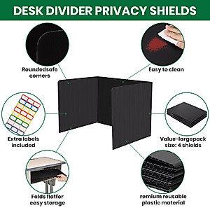 Ayuanb 4 PCS Desk Dividers, 17 x 14 x 13.5 Inch Plastic Classroom Privacy Shields for Student Desks with Name Labels, School Class Study Carrel Folder Boards Teacher Supplies (Black)
