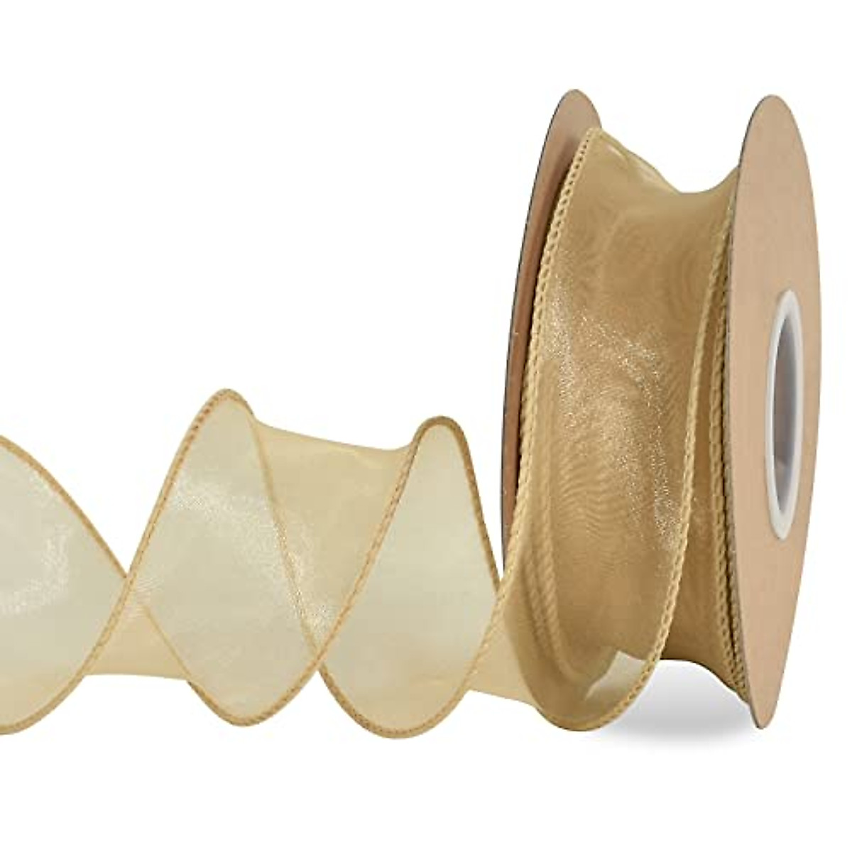 TONIFUL 1-1/2 Inch Wide Gold Wired Chiffon Ribbon Sheer Organza Ribbons for Crafts Floral Bouquets Wedding New Year Eve Party Decorations Valentine's Day Gift Wrapping Bow Making Tree Wreaths (10yd)