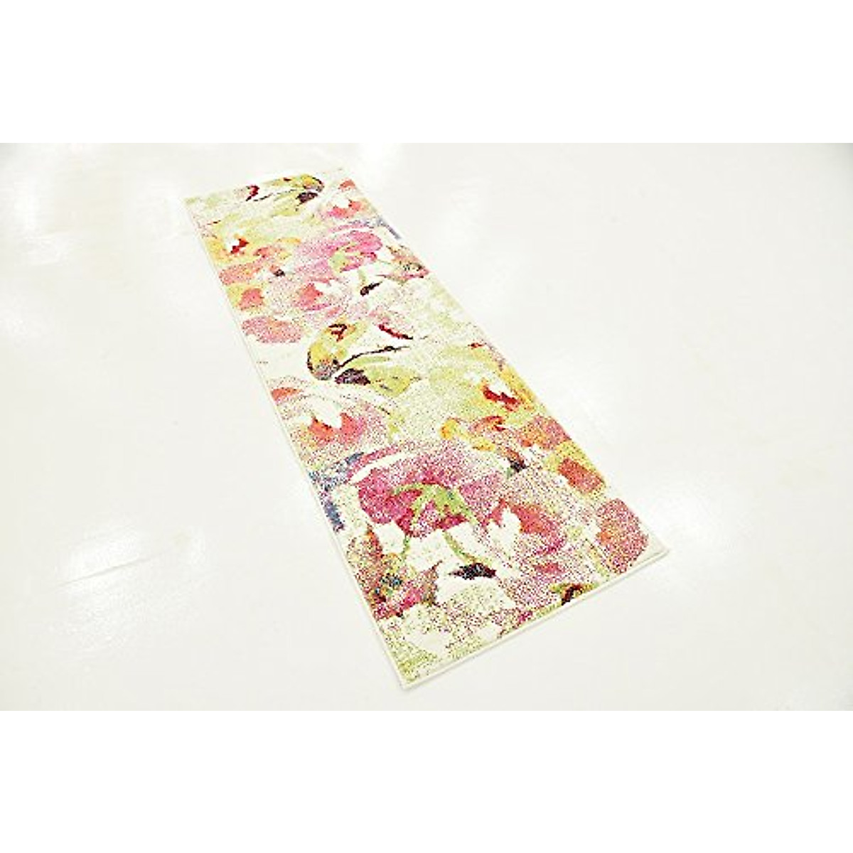 Unique Loom Lyon Collection Modern Watercolor Floral Area Rug, 2 x 6 ft, Ivory/Pink